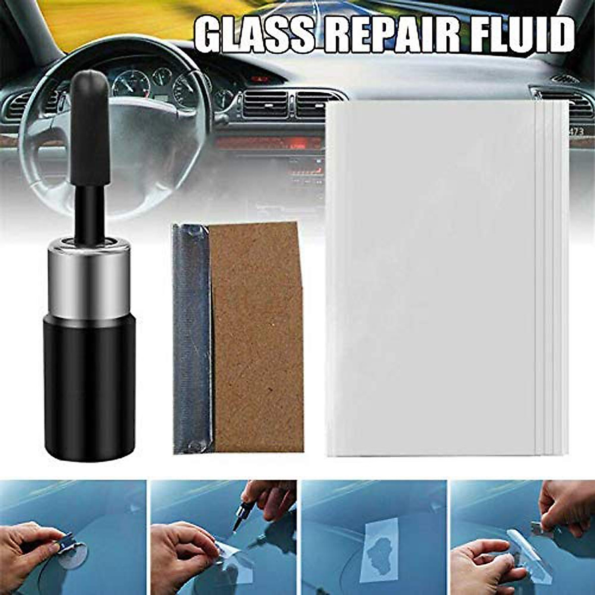 Automotive Glass Nano Repair Fluid-Car Windshield Repair Resin Cracked Glass Repair Kit,Glass Corrector Set, Crack Repairing for Car