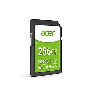 Acer SC900 256GB SDXC UHS-II Professional Digital SD Memory Card - C10, U3, V90, 4K, Full HD Video - Up to 300MB/s Read Speed for DSLR and Camera - BL.9BWWA.312