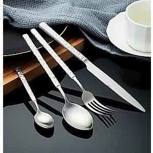 90-Piece Hammered Silverware Flatware Set for 18,Premium 18/10 Food-Grade Stainless Steel Tableware Utensil Cutlery Sets for Restaurant Hotel Family Gatherings Daily Use, Mirror Polished