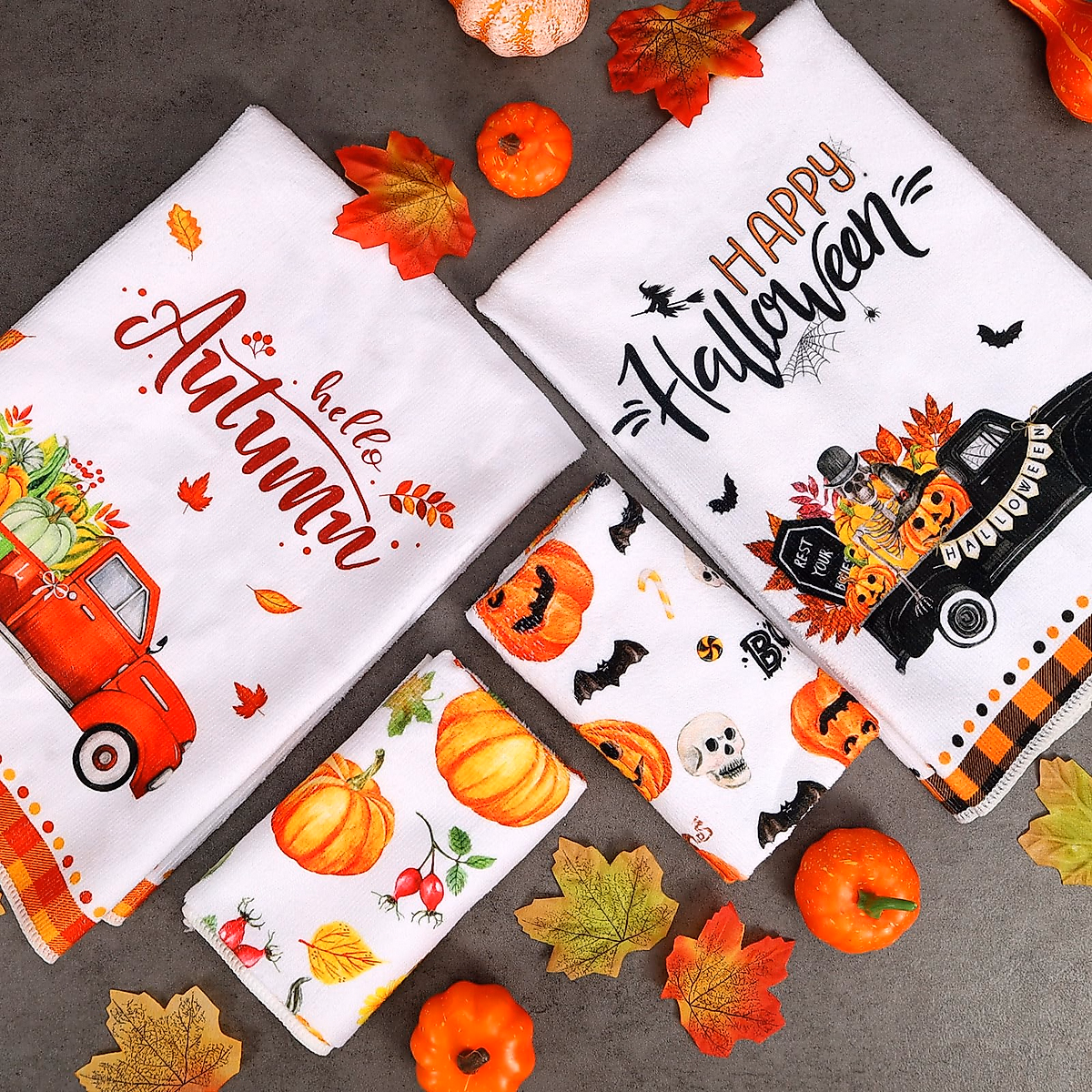 6 Set Holiday Kitchen Towels for Halloween Fall Christmas Decorative Dishtowels,Halloween Hand Towels Absorbent Dishcloths Autumn Tea Towels Wash Cloths for Thanksgiving Christmas Kitchen Decor