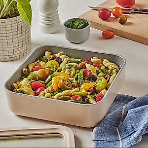 Caraway Glass Food Storage, 10 Cup Glass Container,Ceramic Coated Food Container,Easy to Store, Non Toxic, Non Stick Lunch Box Container with Glass Lids. Dishwasher, Oven,Square Shape,Sage