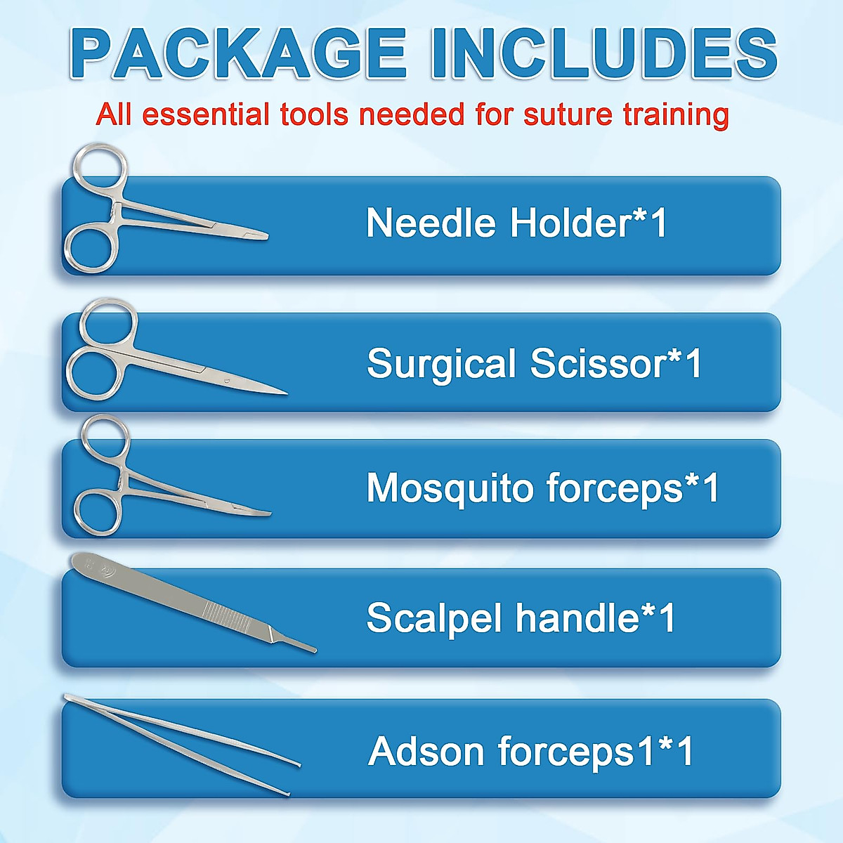 Spectabilis Suture Practice Kit for Medical Students, Silicone Pad Surgery Wounds Closure Suturing, Supplies for Vet Nursing Students Surgical Stitches Kits Only for Training.