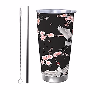 AYCZN Crane 20 OZ Tumbler Stainless Steel Travel Coffee Mug, Cherry Blossom Insulated Water Bottle with Lid Leakproof Thermal Cup