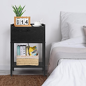 Night Stand with Charging Station, End Tables Living Room, Bed Side Table with Drawers, End Table with Storage, Small Side Table for Small Spaces, Night Table for Bedroom, Skinny Side Table for Couch