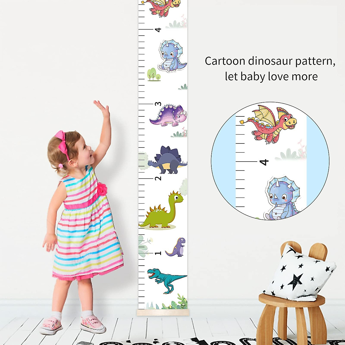 by Unbranded Growth Chart for Kids,Upgrade Removable Baby Growth Chart for Wall with Marker Stickers,Hooks,Canvas Height Measuring Rulers for Boys Girls (Dinosaur)
