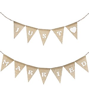 Andibro Just Married Burlap Banner, Wedding Bunting Banner Rustic Burlap Sign Decoration for Bridal Shower Engagement Wedding Party Photo Props