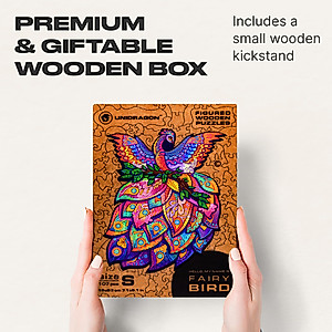 UNIDRAGON Original Wooden Jigsaw Puzzles - Fairy Bird, 107 Pieces, Small Size 7.1 x 9.1, Beautiful Gift Package, Unique Shape Best Gift for Adults and Kids