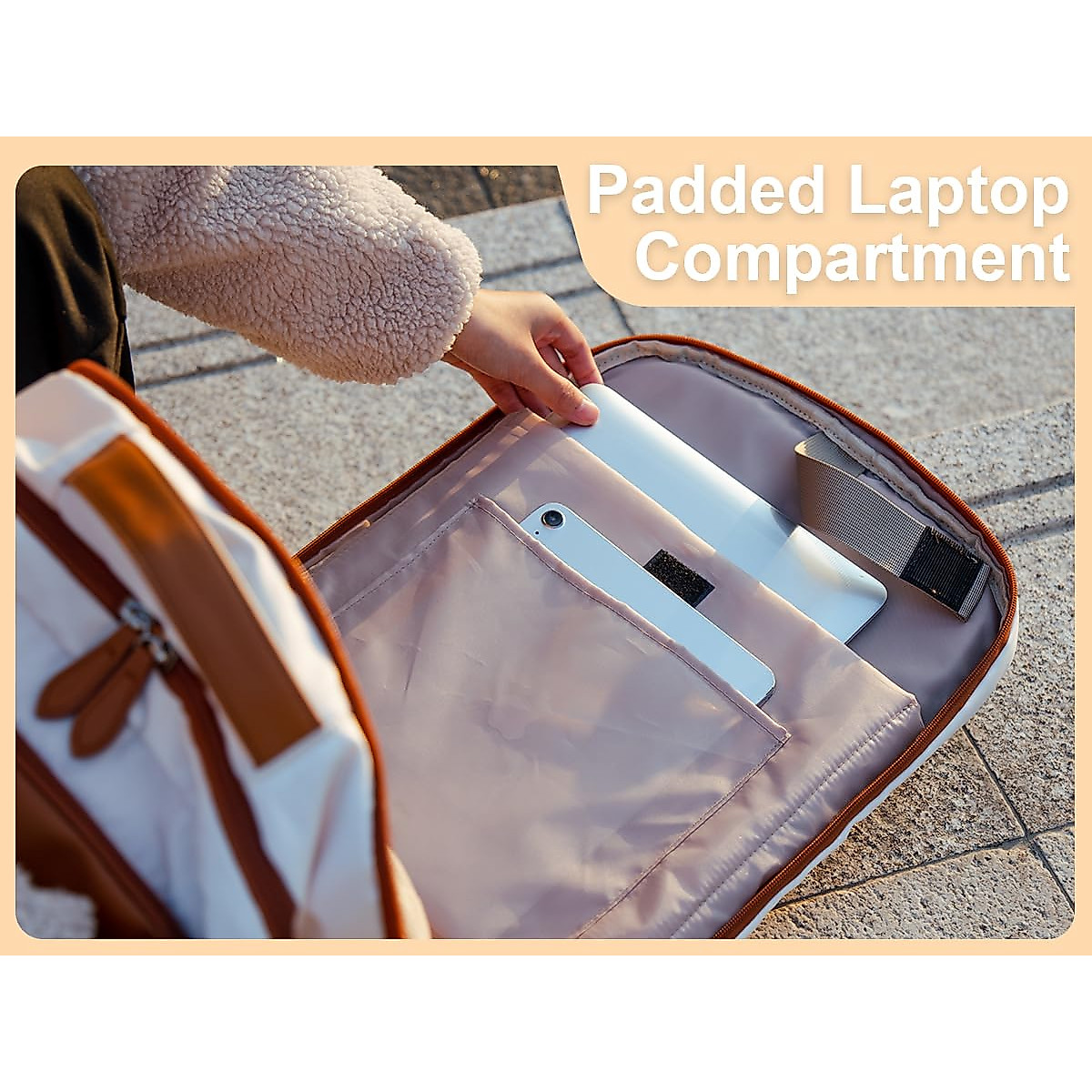 17 inch Travel Laptop Backpack for Women, TSA Friendly 40L Large Computer Backpack with USB Charging Port, Anti Theft Business Backpack Waterproof Carry on Daypack School College Bookbag, Beige