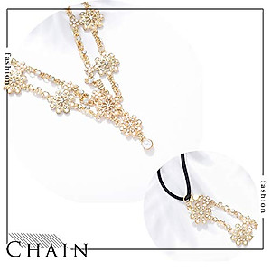 Aceorna Wedding Headbands Chain Floral Jewelry Hair Pieces Crystal Pearl Headpiece Festival Holloween Costume Bridal Accessories for Women and Girls (Gold)