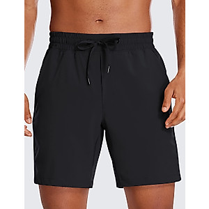 CRZ YOGA Men's 2 in 1 Running Shorts with Liner - 7'' Quick Dry Workout Sports Athletic Shorts with Pockets Black Medium
