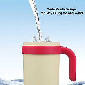 BJPKPK 18 OZ Insulated Travel Tumbler with Handle and Straw, Stainless Steel Water Bottle, Double Wall Vacuum Insulated Mug, for Work, Car, Travel, Cream