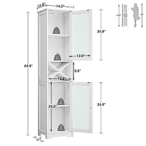 Iwell Tall Bathroom Storage Cabinet with 2 Doors & Adjustable Shelves, Bathroom Floor Cabinet with Removable X-Shaped Stand, Linen Cabinet, Narrow Cabinet for Bathroom, Living Room, White