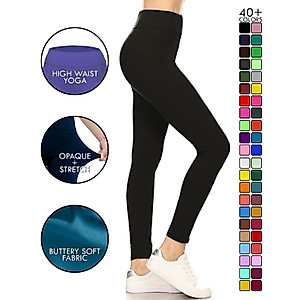 Leggings Depot Women's 3" Waistband Yoga High Waisted Solid Leggings Pants (Full Length, Black, Plus Size)