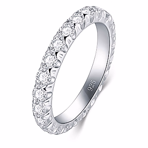 925 Sterling Silver Ring, Boruo Cubic Zirconia CZ Wedding Band Stackable Ring 3mm Size 6