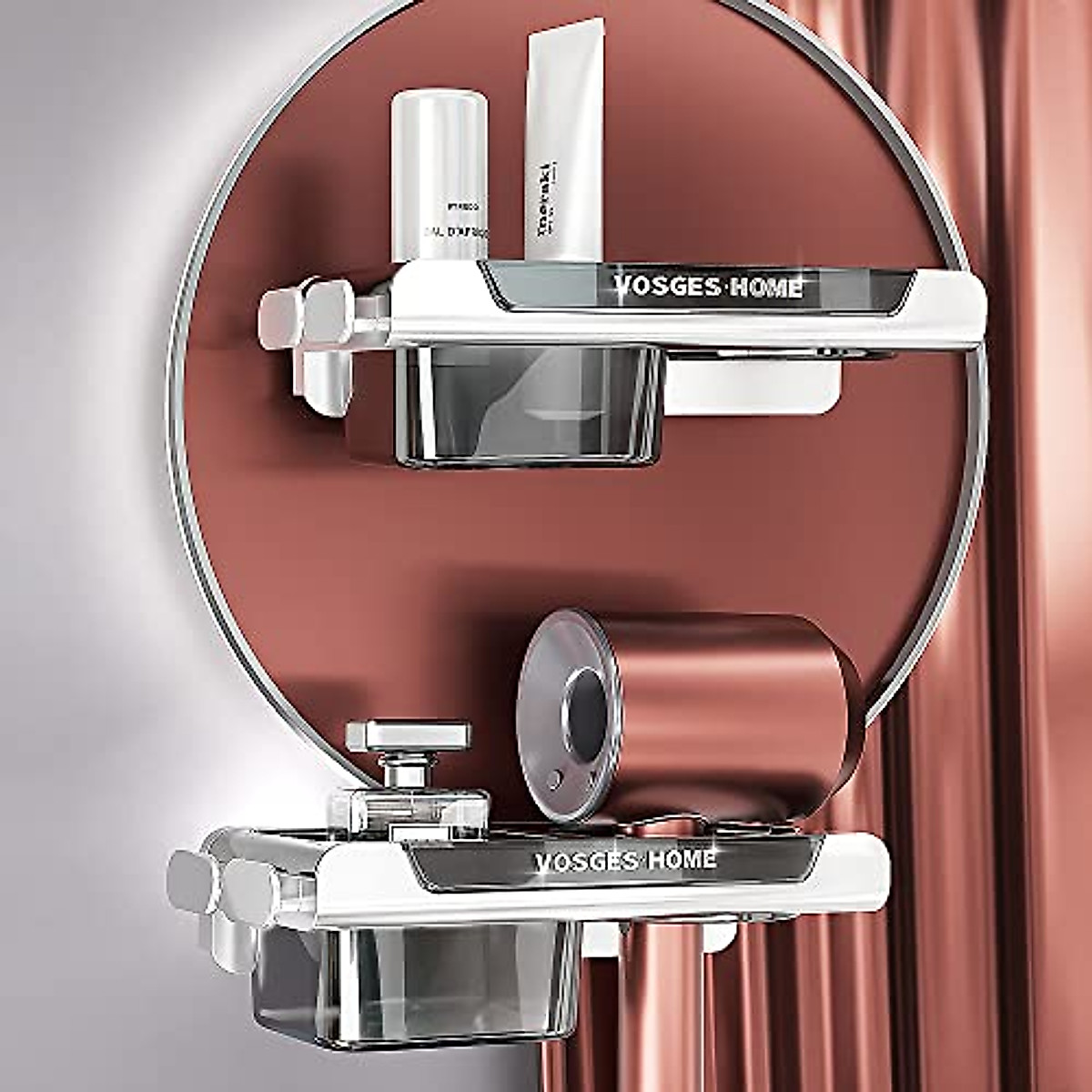 Self Adhesive Hair Dryer Stand Rack Organizer，with Plug Holder Hair Dryer Holder Wall Mounted, Multi-Functional Bathroom Storage Rack，Compatible Most Hair dryers on The Market（White