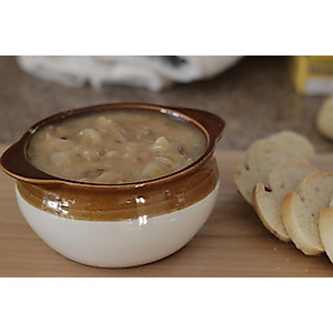 Great Credentials French Soup Crock Bowl, 12 oz, Set of 4 (4 Bowls, Brown and Ivory)