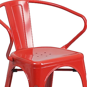 Flash Furniture Luna Commercial Grade Red Metal Indoor-Outdoor Chair with Arms