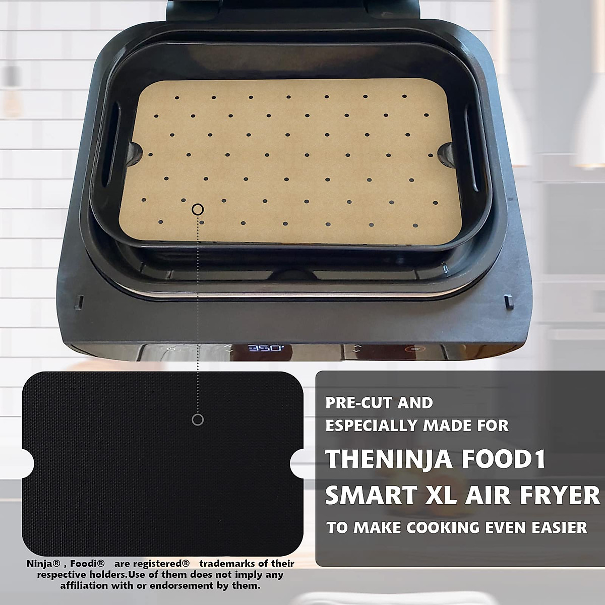 WMKGG Disposable Air Fryer Parchment Paper, 100 PCS Perforated Rectangular Air Fryer Liners for Ninja Foodi XL Smart FG551 6-in-1 Indoor Grill