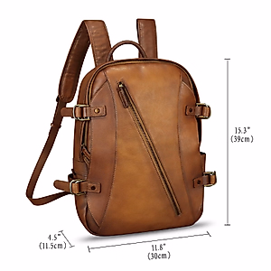 IVTG Genuine Leather Backpacks for Men Vintage Handmade High Capacity Leather Rucksack Casual Daypack Retro Knapsacks (Brown)