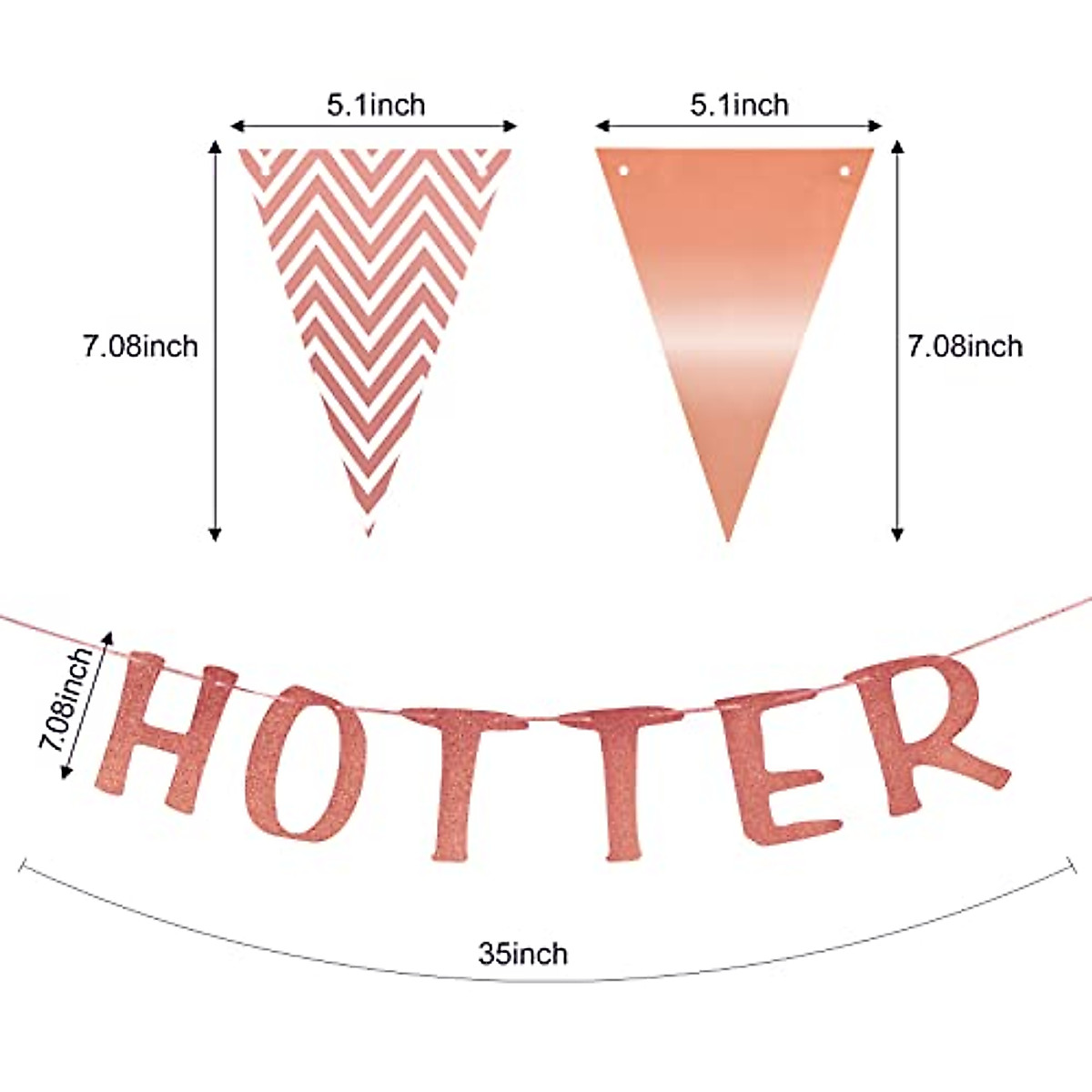 Older Wiser Hotter Banner, Funny Birthday Party Decorations for Adults, Rose Gold Glitter Party Supplies for Women, 30th 40th 50th 60th 70th 80th Bday Triangle Flags Sign Decor