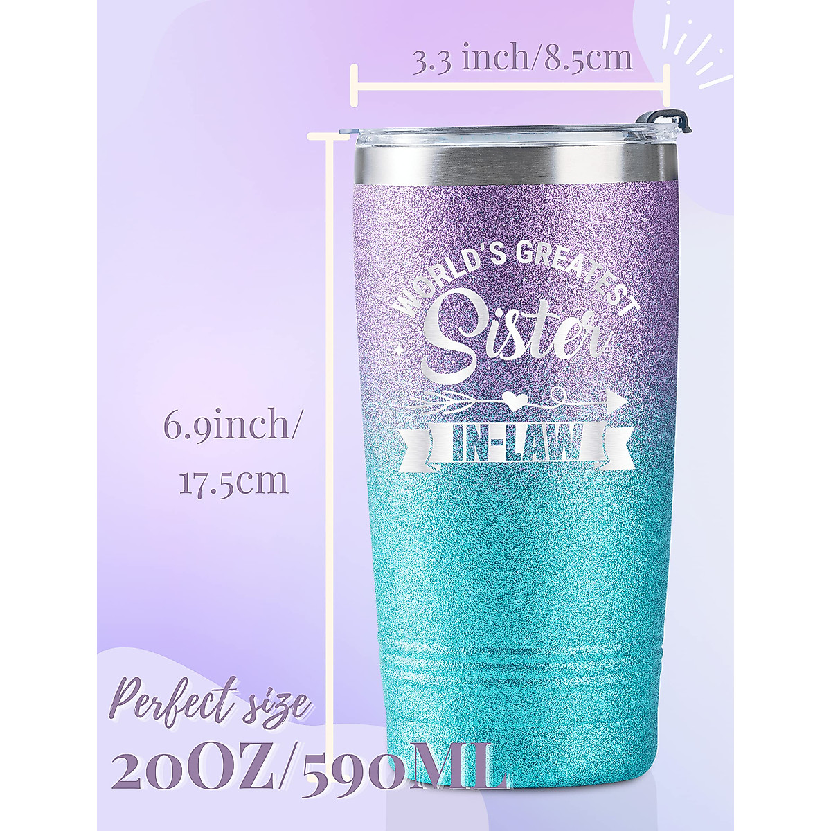 Onebttl Sister Gifts from Sister, Insulated Stainless Steel Wine Tumbler with Lid and Straw, Funny gifts for Sis on Mother's Day, Birthday, Christmas, 20 oz, World's Greatest Sister in Law