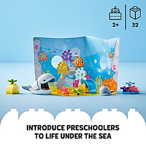 LEGO DUPLO Wild Animals of The Ocean Set 10972, with Whale and Turtle Sea Animal Figures & Playmat, Educational Toys with Fun Colors for Toddlers 2 Plus Years Old