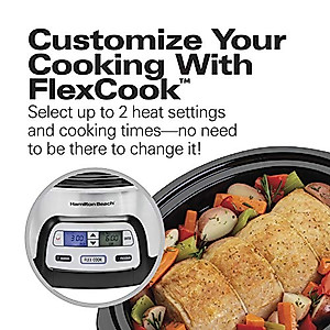 Hamilton Beach 33861 Portable Programmable Slow Cooker, Dishwasher Safe Crock, 6 Qt, FlexCook Dual Digital Timer/2 Heat Settings, Lid Lock for Easy Travel, Silver