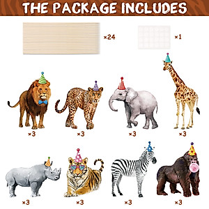 Safari Animals Party Decorations Jungle Animal Centerpiece Sticks Cutouts Table Toppers for Birthday Baby Shower Party Supplies Set of 24