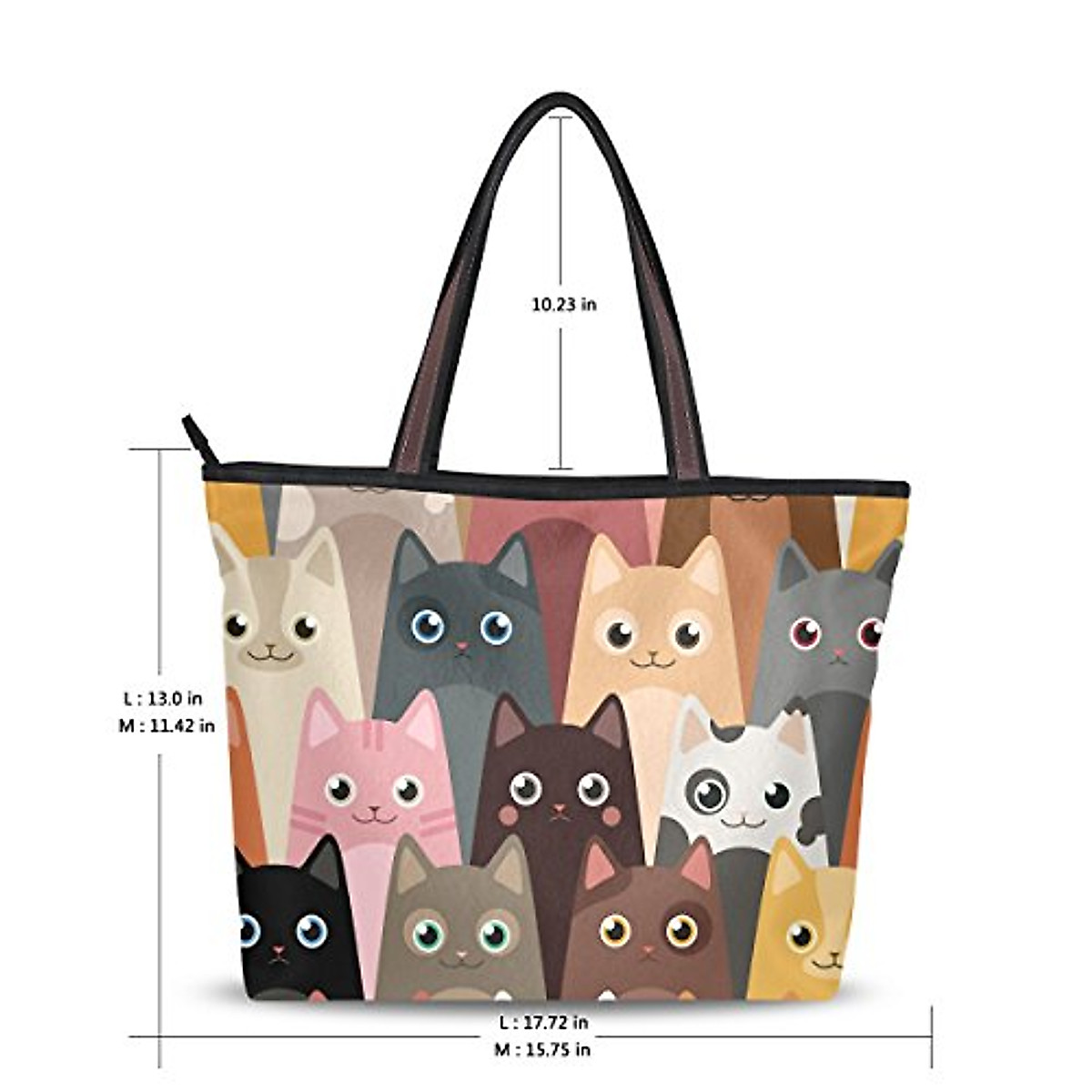 Cat Tote Bag with Zipper,Cat Tote Bag for Women,Cat Tote Purse Cat Handbag L