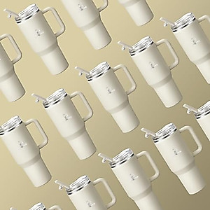 Gpeng 30/40/50 oz Tumbler with Handle, Water Bottles with Straw Lid, Insulated Stainless Steel Travel Mug Cup Holder Friendly, Keep Drinks Cold or Hot for Hours