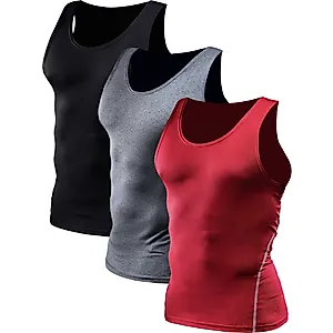NELEUS Men's 3 Pack Athletic Compression Under Base Layer Sport Tank Top,01,Black,Grey,Red,3XL