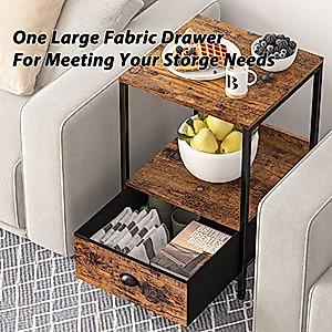 Furologee 6-Tier Bookshelf and Nightstand Set, Tall Bookcase and Rustic End Table with Fabric Drawers, Metal Frame, Rustic Brwon