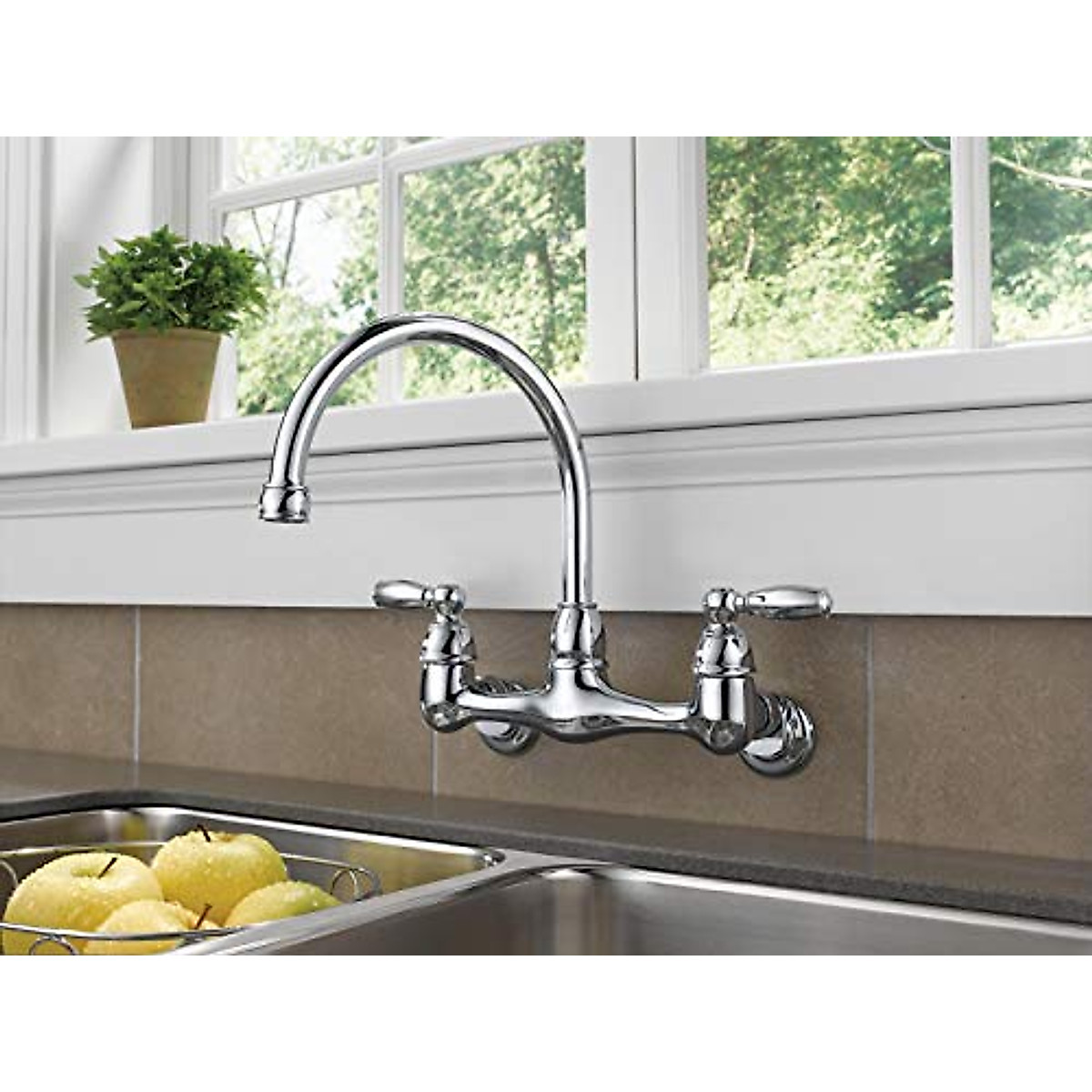 Peerless Claymore 2-Handle Wall-Mount Kitchen Sink Faucet, Chrome P299305LF