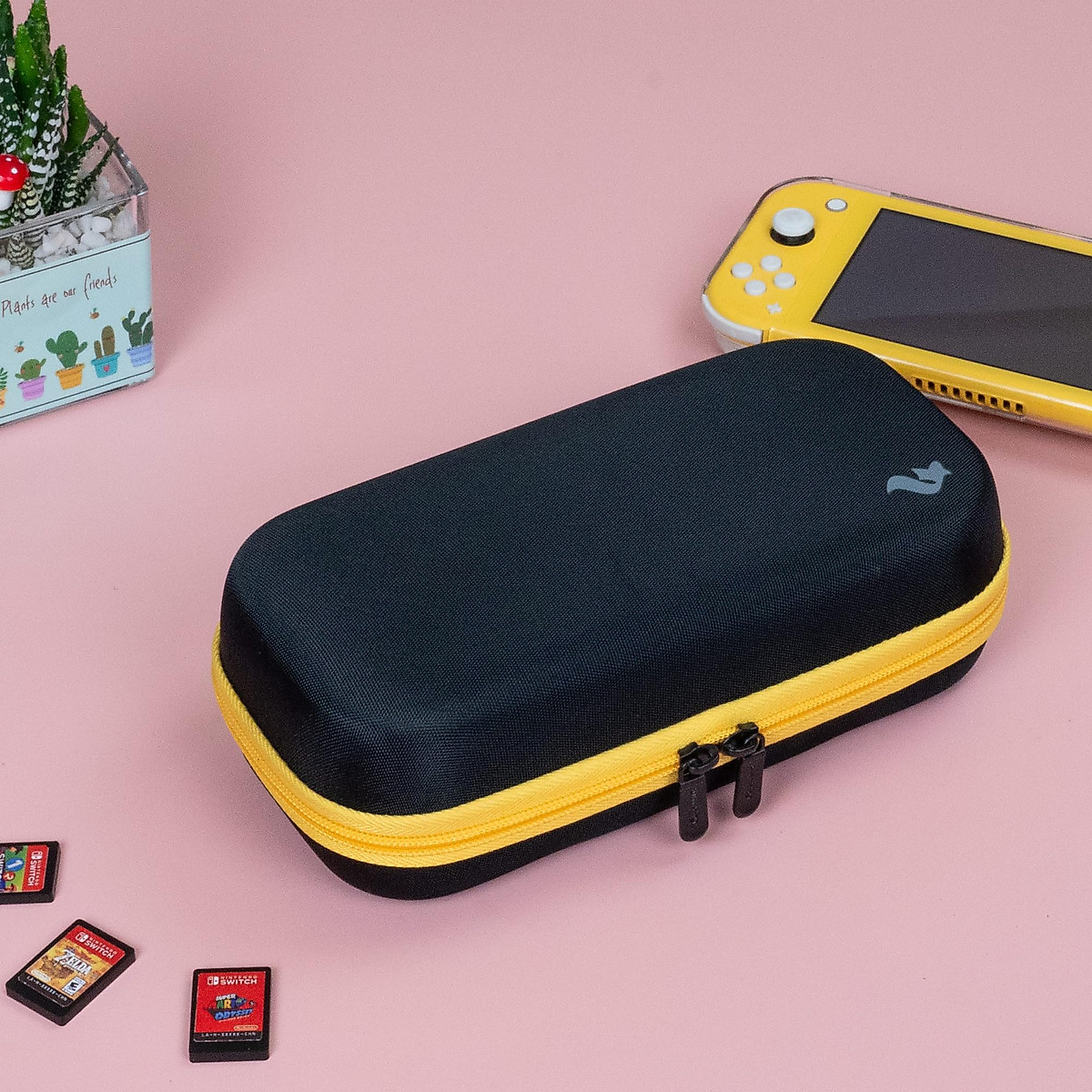 ButterFox Extra Large Carrying Case for Nintendo Switch Lite, Fits AC Adapter Charger, Compatible with JETech Protective Case and Most Grips, Game and Accessories Storage (Black/Yellow)