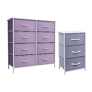 Sorbus Kids Dresser with 8 Drawers and 3 Drawer Nightstand Bundle - Matching Furniture Set - Storage Unit Organizer Chests for Clothing - Bedroom, Kids Rooms, Nursery, & Closet (Purple)