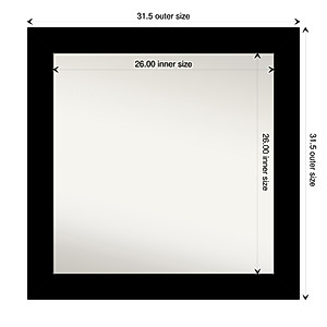 Amanti Art Black Bathroom Mirror for Over Sink, 32x32 Basic Black Square Vanity Mirror, Large Casual Wood Frame, Hangs Horizonally and Vertically, Bathroom Wall Decor, Non-Beveled Edge from WI, USA