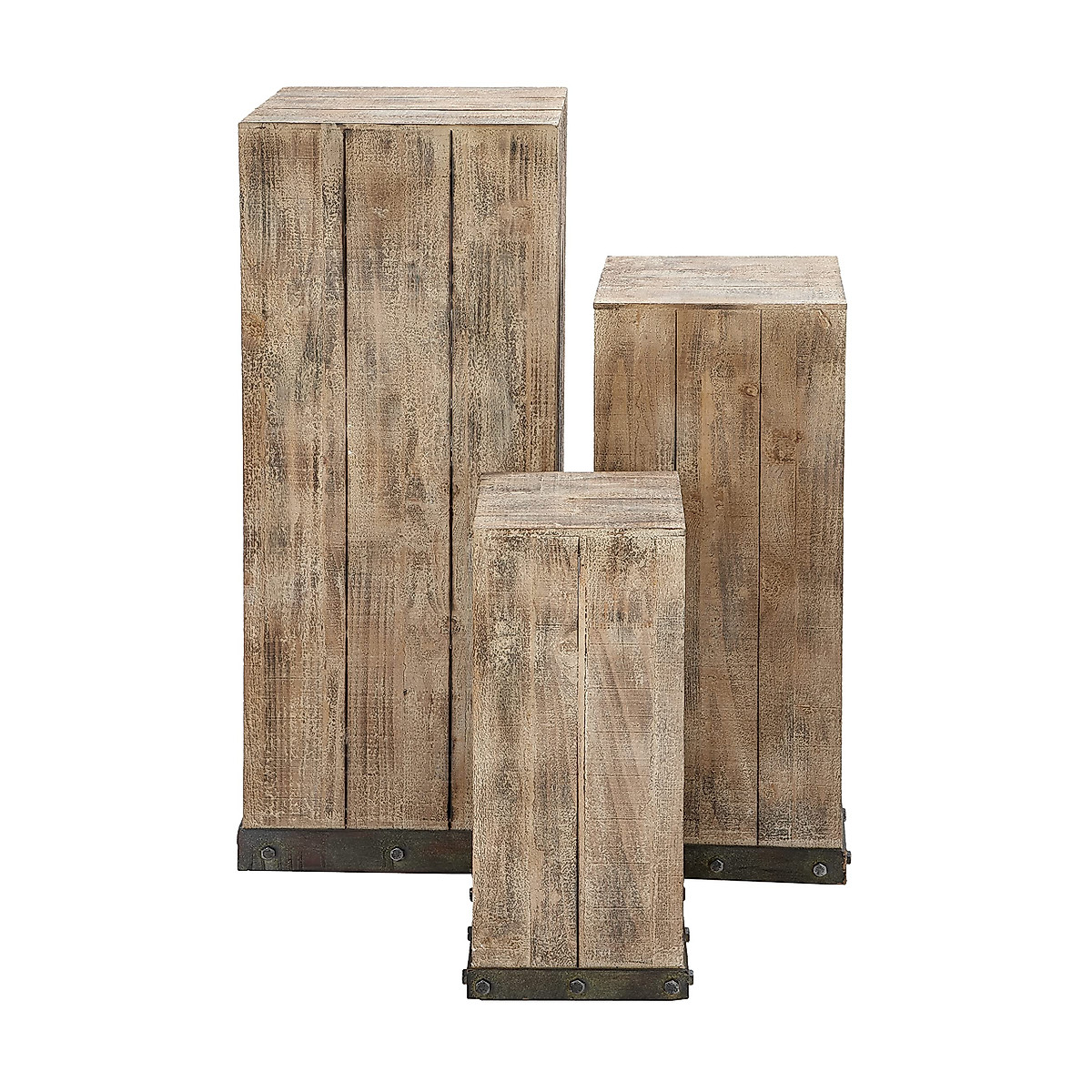 Deco 79 Rustic Wood Square Pedestal Table, Set of 3 39", 30", 22"H, Brown
