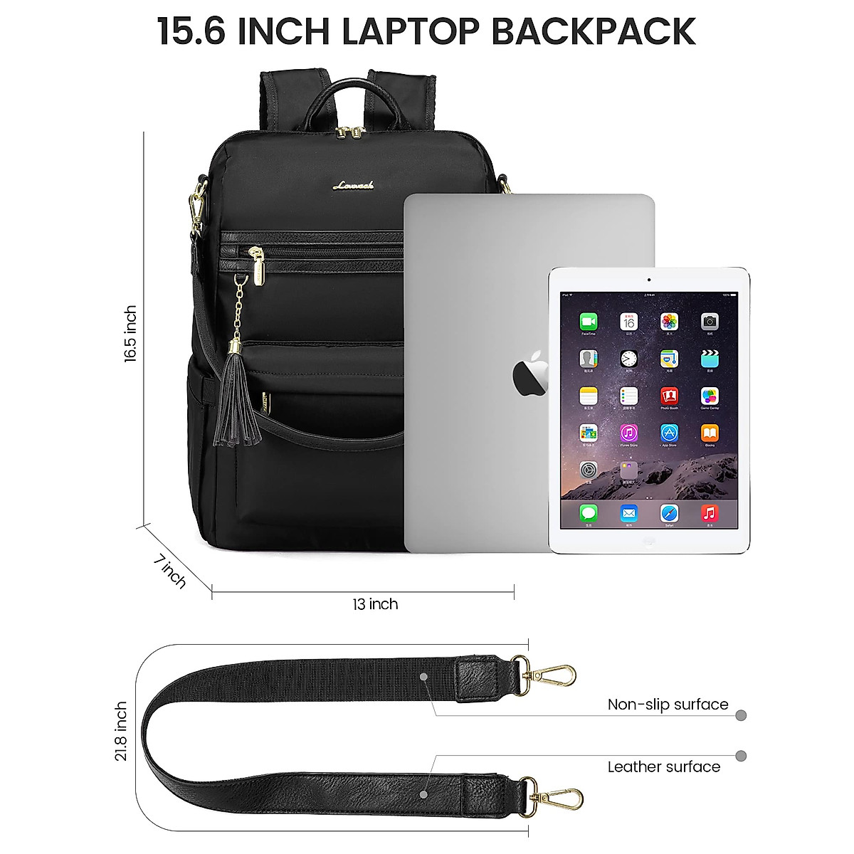 LOVEVOOK Laptop Backpack Women,15.6 Inch Convertible Backpack Purse for Women with USB Port,Fashion Teacher Nurse Bag Work Backpack with Cute Wristlet Bag for Travel Commute,Black