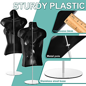 Kigley 2 Pcs Male and Female Mannequin Torso with Stand Black Dress Form Mannequin Hollow Back Body Torso Set Half Body T Shirt Display for Craft Show Counter Top Photo Design, S-Medium Clothes Size