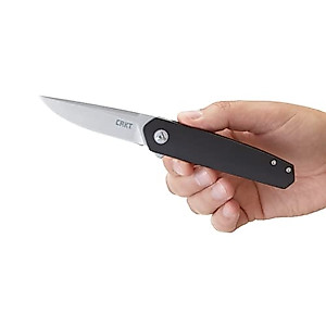 CRKT Cuatro Folding Carry Knife: Plain Edge Folder with Liner Lock - Everyday Carry Folded Knife with IKBS Ball Bearing Pivot System and G10 Handle 7090