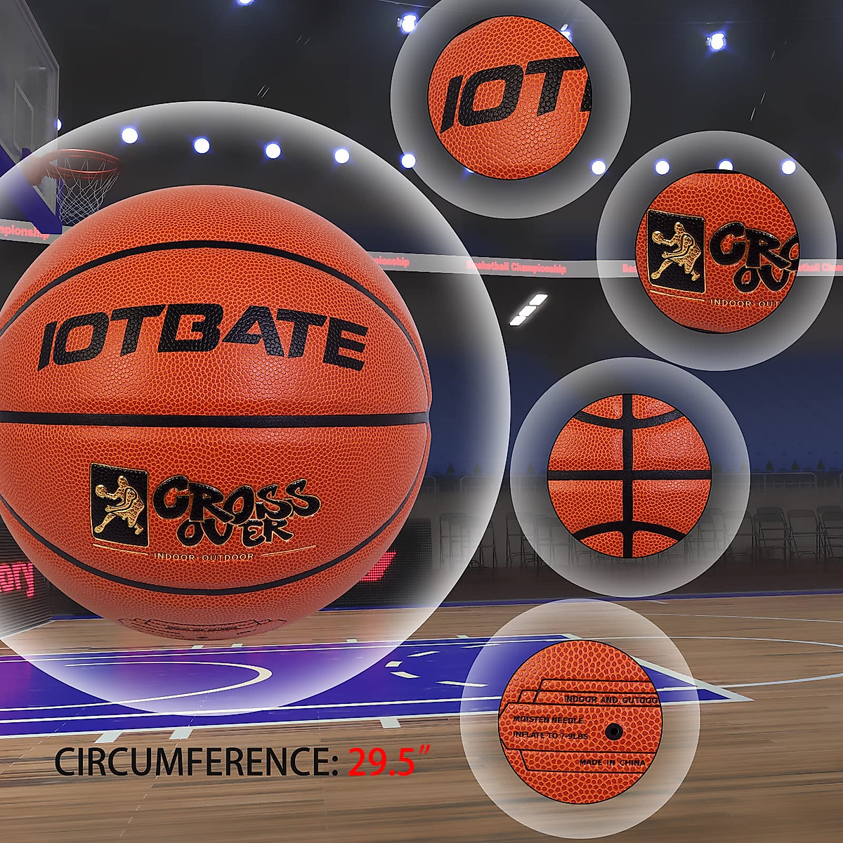IOTBATE Cross Over Basketball Standard Size 7 Basketball High Density Pu Leather Game Basketball Indoor and Outdoor Basketball Without Air Pump (Deflated)
