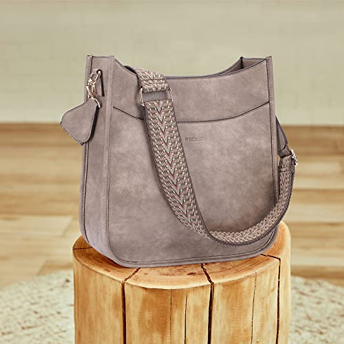 HKCLUF Crossbody Bag for Women,Vegan Leather Hobo Handbags Women Fashion Shoulder Bags Cross-body Bucket Purse with 2PCS Adjustable Guitar Strap(Apricot Pink)