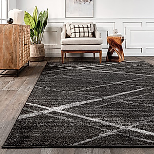 nuLOOM 2x12 Thigpen Contemporary Area Rug, Charcoal, Abstract Lines, Non-Slip Backing, Stain Resistant, For Bedroom, Dining Room, Living Room, Hallway, Office, Kitchen, Entryway