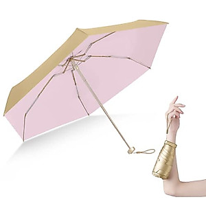 ESUFEIR Mini Travel Sun Umbrella for Purse,Small Compact UV Umbrella UV Blocker,Lightweight Portable Umbrella for Sun and Rain,Cute Parasol Umbrella UV Protection for Women Men Kids (Golden & Pink)