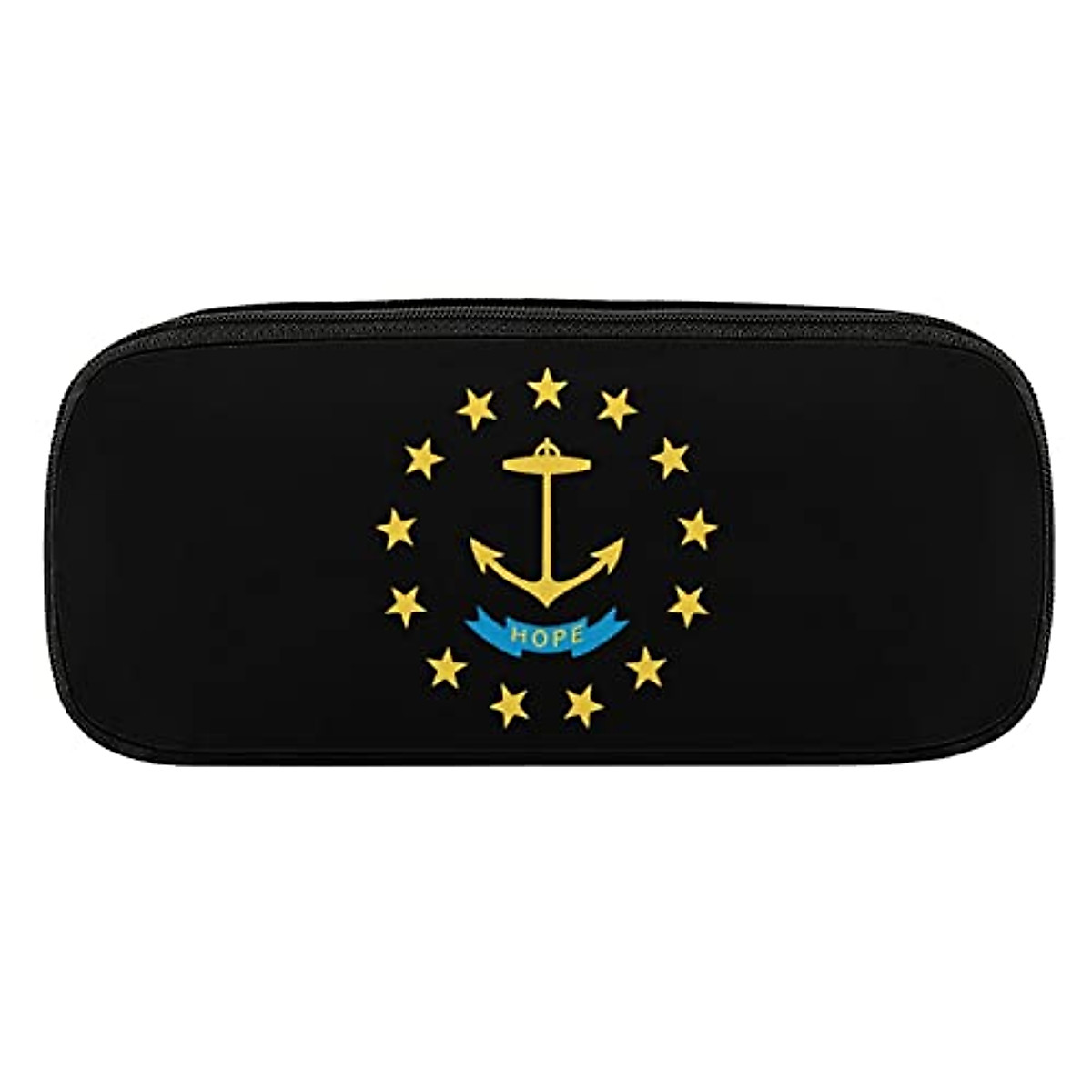 Rhode Island State Flag Pencil Case PU Leather Pencil Pen Bag Large Capacity Pen Box Pencil Pouch Makeup Bag with Zip