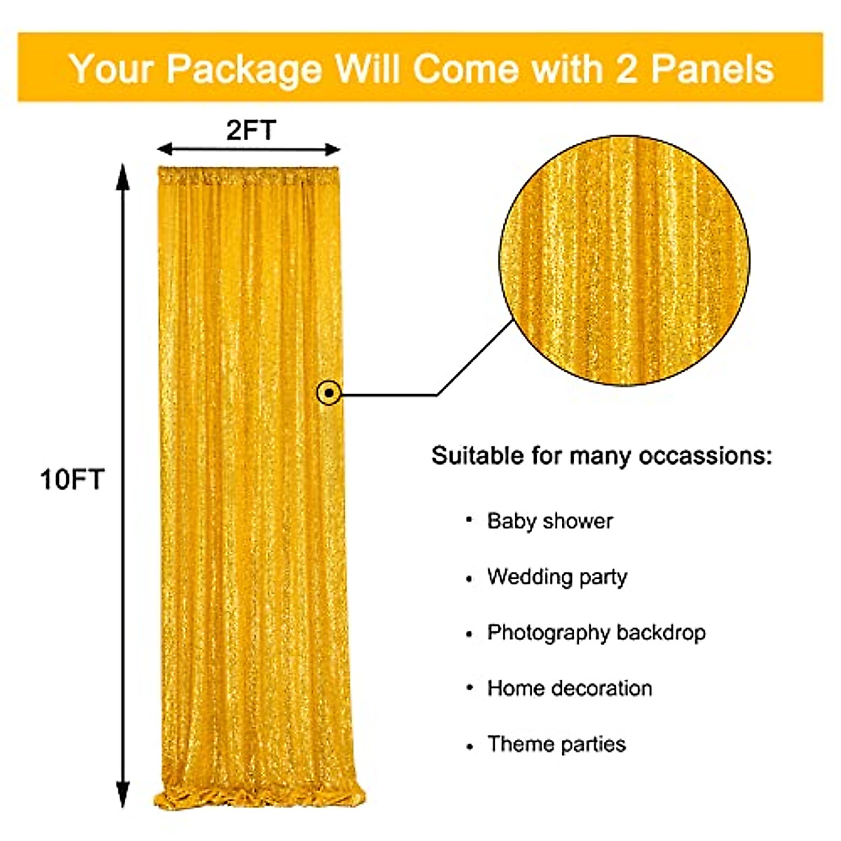 4ft x 10ft Gold Sequin Backdrop Curtain fpr Party, Not See Through Gold Backdrop Drapes for Wedding Party Photography Home Decoration