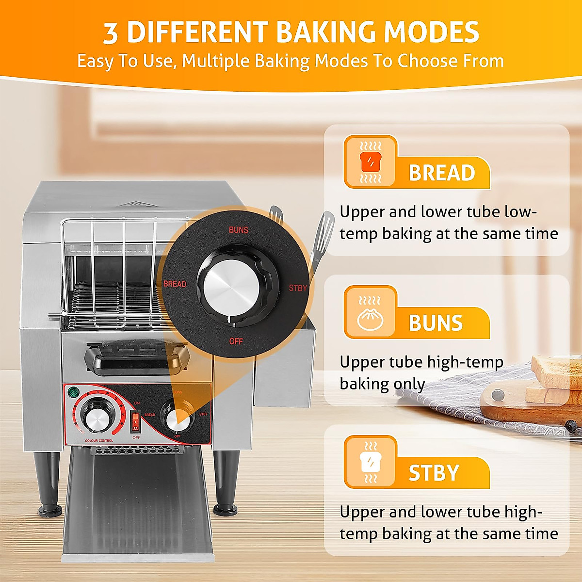 WICHEMI Commercial Conveyor Toaster, 150 Slices/Hour Heavy Duty Stainless Steel Commercial Toaster Oven Electric Restaurant Toaster 1300W Electric Conveyor Belt Toaster for Toast Bun Bagel Bread