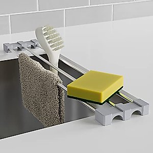 Tomorotec Sponge Brush Dish Rag Holder Multifunctional Telescopic Sink Rack for Bottle and Brushes Storage Over The Sink Dish Drainer