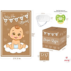 Party Hearty 2 Baby Shower Games, Pin The Pacifier on The Baby Game and 50 Pcs Diaper Raffle Tickets with Box, Bring a Pack of Diapers to Win, Pin The Binky on The Baby