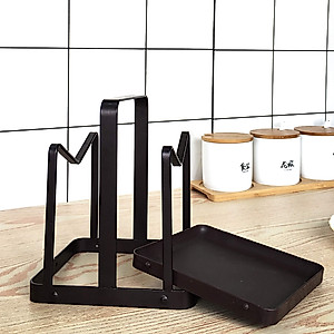 Pot Lid Holder Cutting Board Drain Rack Countertop Storage Shelf(Black)
